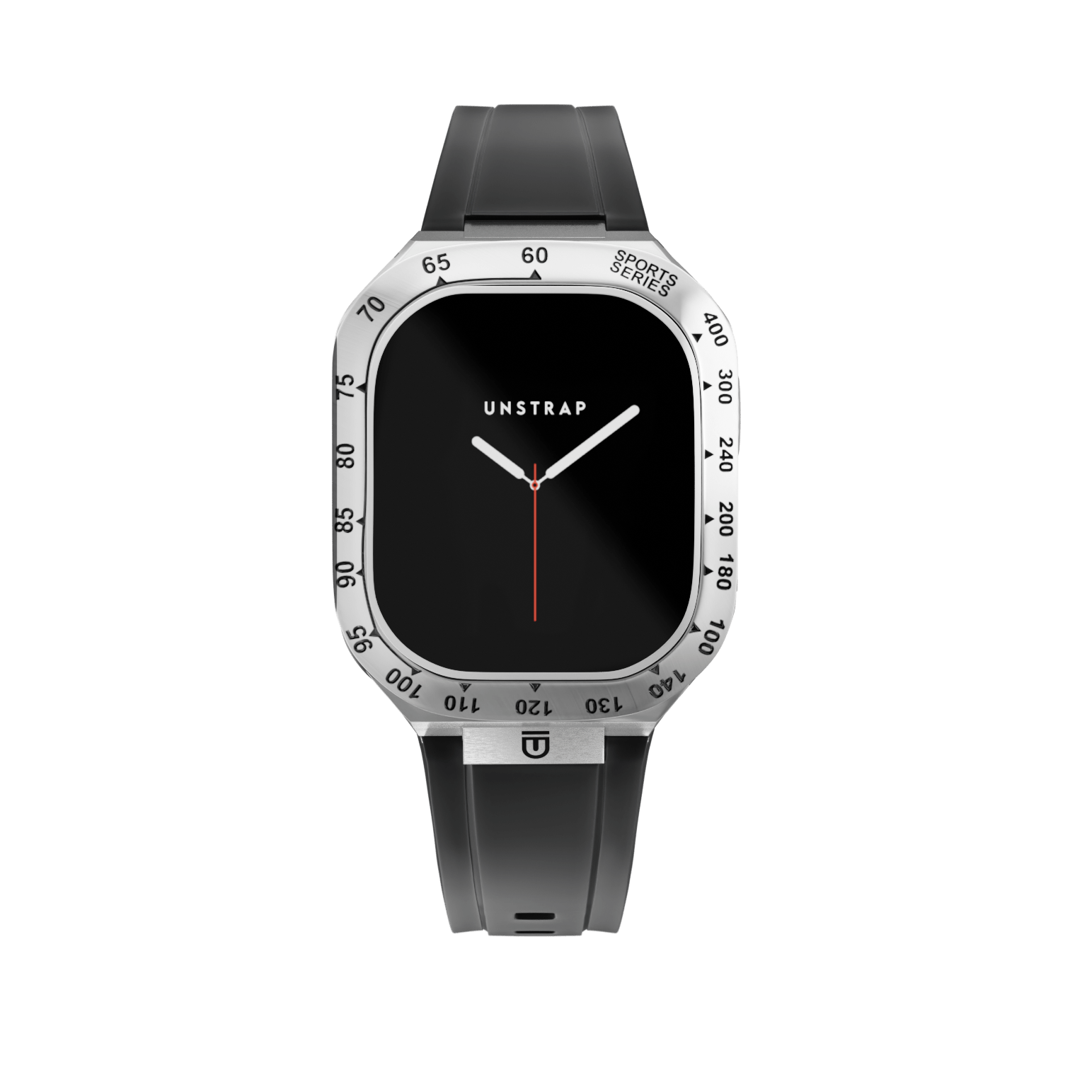 Black Rubber Apple Watch Ultra Voyage Silver Case Band ⌚ Unstrap