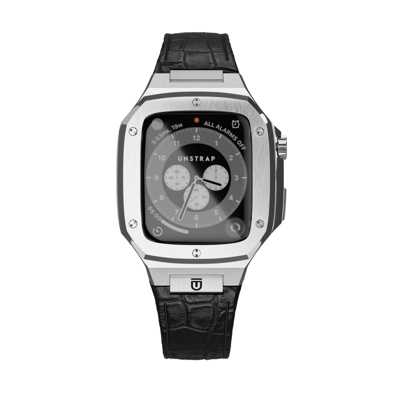 Black Leather Apple Watch Silver Case Band ⌚ Unstrap