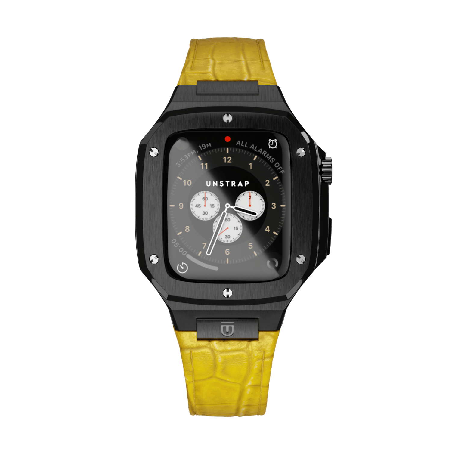 Yellow Leather Apple Watch Black Case Band ⌚ Unstrap